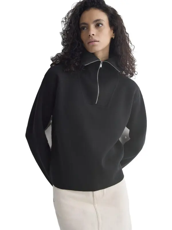 Everlane Double Knit Half-zip Cotton Merino Sweater - Black