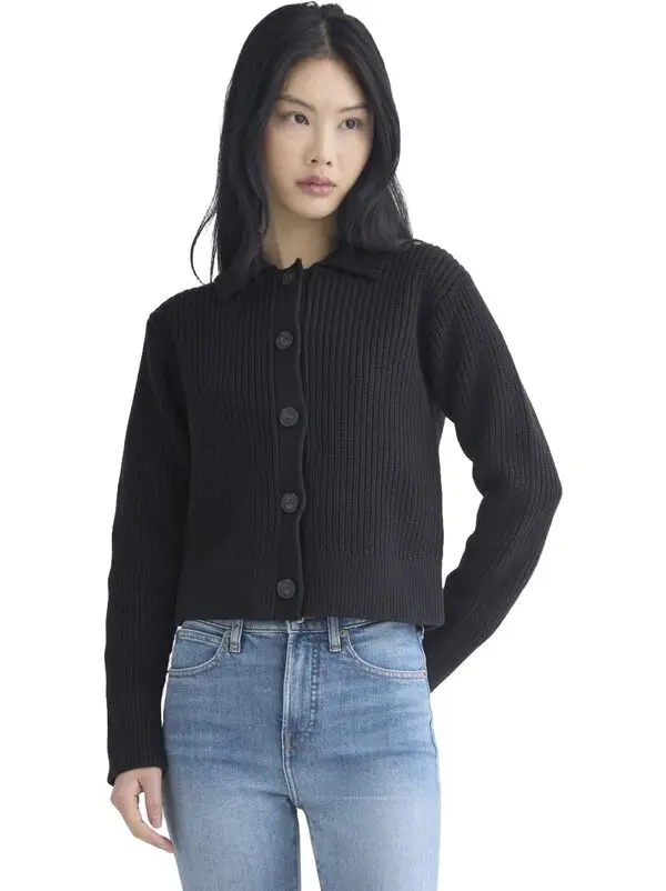 Everlane Everyday Cotton Shrunken Cardigan - Black