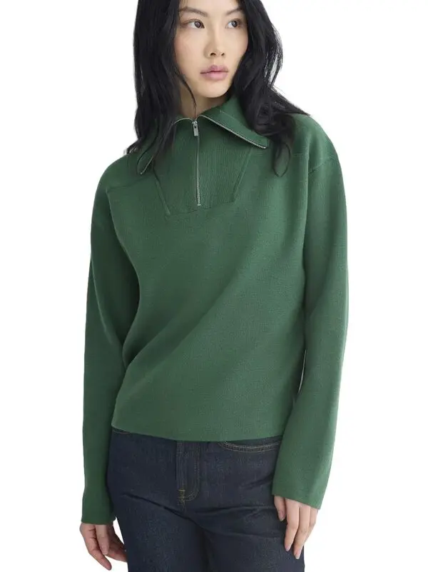 Everlane Double Knit Half-zip Cotton Merino Sweater - Hunter Green
