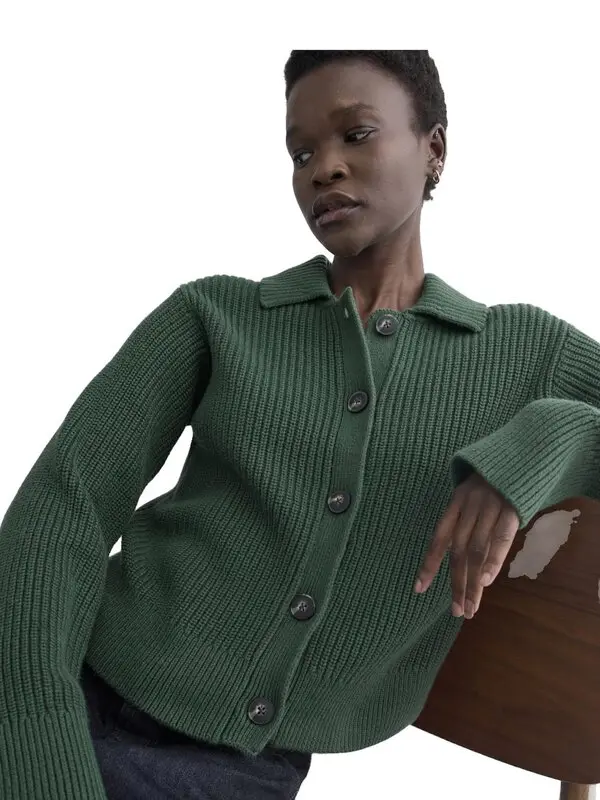 Everlane Everyday Cotton Shrunken Cardigan - Hunter Green