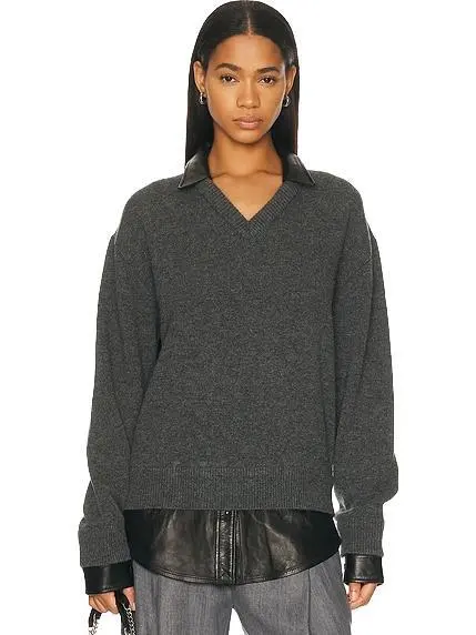 Acne Studios Krispo Sweater With Layered Leather Detail - Grey