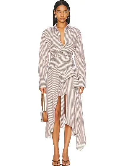 Monse Striped Draped Midi Dress - Brown