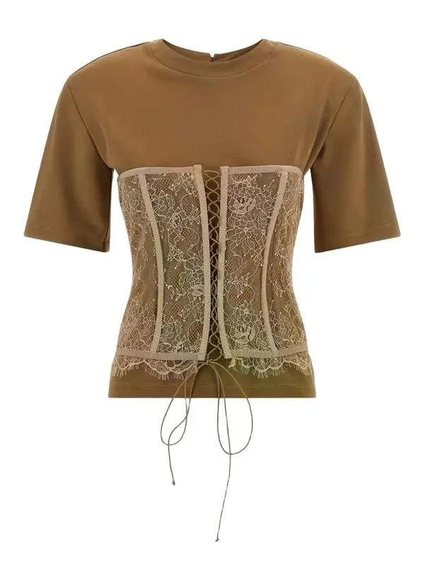 Giuseppe Di Morabito Lace-detail Corset-appliqué T-shirt - Brown
