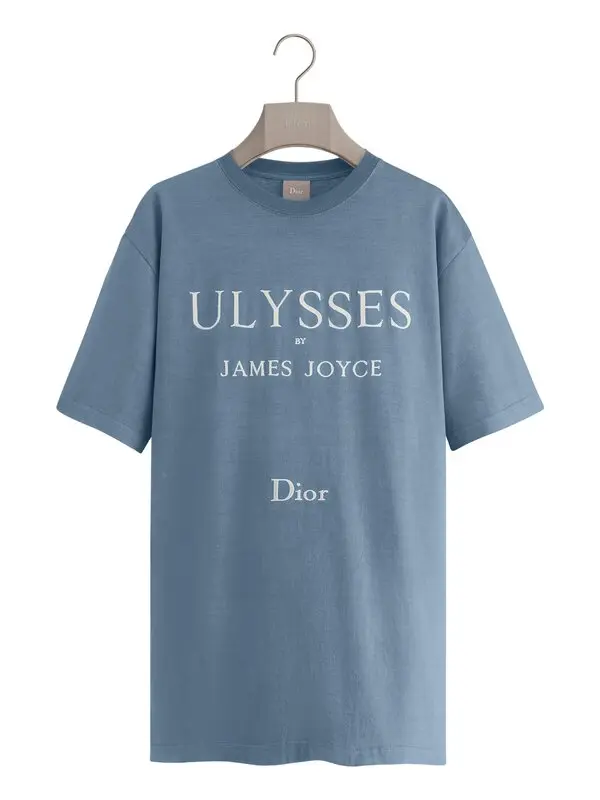 Dior T-shirt With Book Cover Embroidery, Relaxed Fit - Blue And White Cotton Jersey