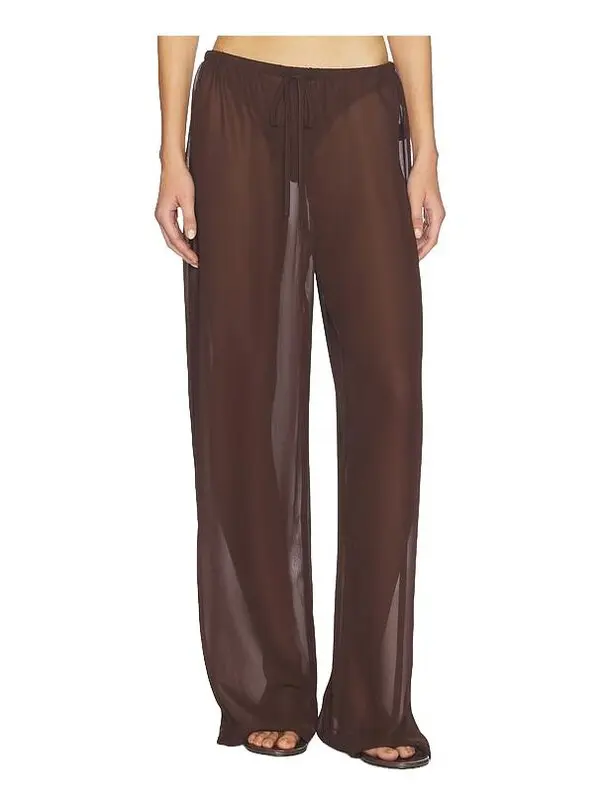 Lioness Haze Pant Sheer Wide Leg Trousers With Drawstring Waist - Chocolate