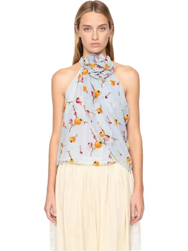 Sea Freya Floral Velvet Burnout Tank Top - Blue