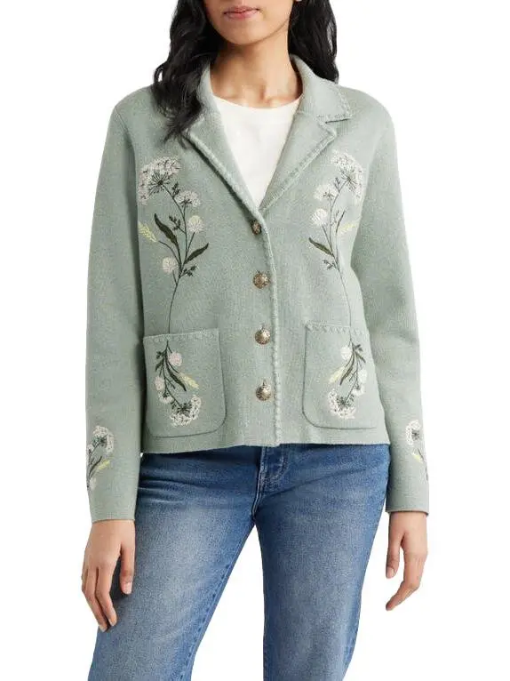 Pendleton Floral Button-front Cardigan - Seafoam Heather