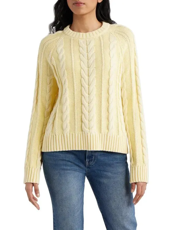 Pendleton Cable Stitch Cotton Sweater - Butter Yellow