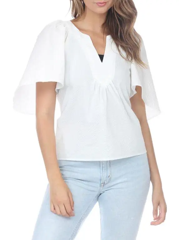 RAIN AND ROSE V-neck Flutter Sleeve Top - White
