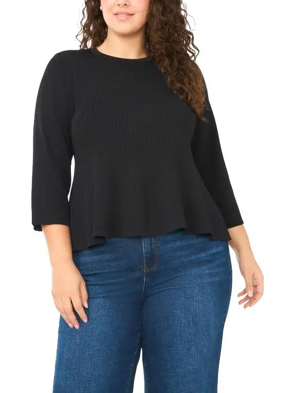 Halogen Rib Peplum Sweater - Rich Black
