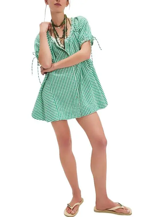 Free People Gingham Button-up Tunic - Green Combo