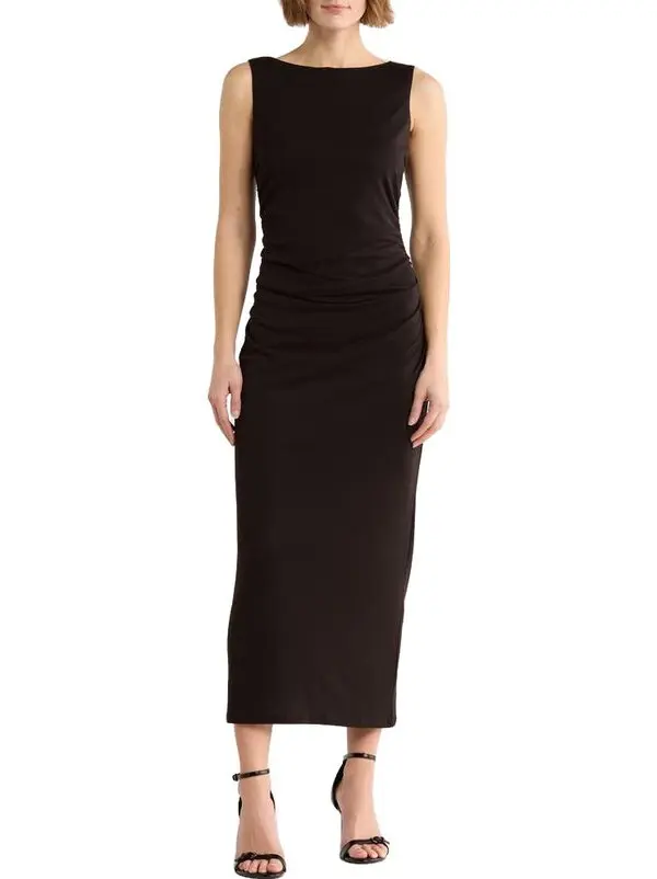 WAYF Ruched Sleeveless Dress - Black