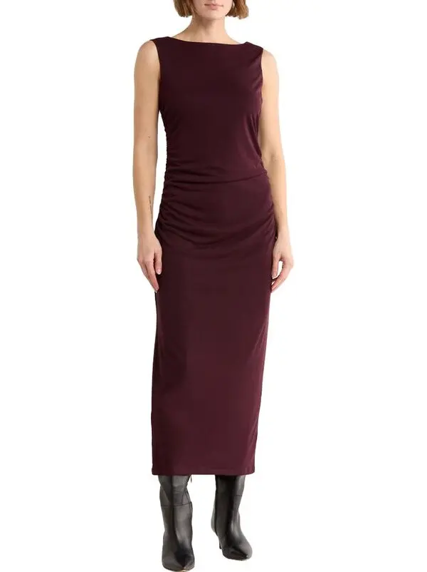 WAYF Ruched Sleeveless Dress - Plum