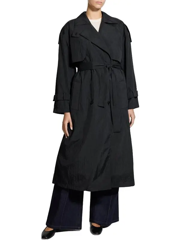 Theory Recycled Nylon Belted Trench Coat - Black - 001