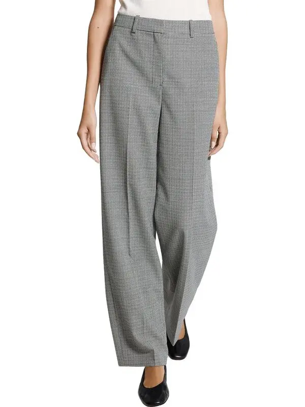 Theory Plaid Wide-leg Wool-blend Pants - Black Multi