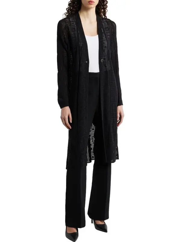 Anne Klein Open Stitch Cotton Blend Long Cardigan - Anne Black