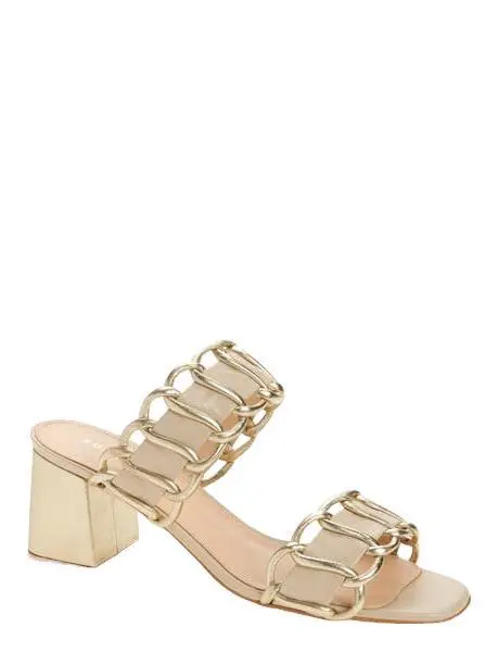 KOKO + PALENKI Nao Block Heel Slide Sandal - Gold/beige Leather