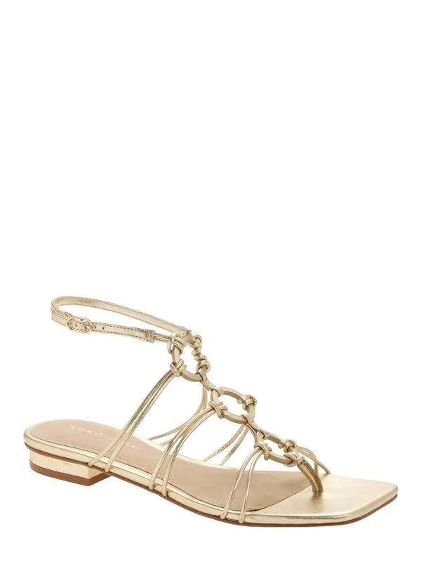 KOKO + PALENKI Catia Ankle Strap Thong Sandal - Gold Metallic Leather