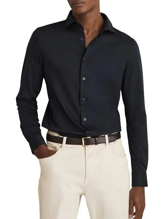REISS Duke Air-water Slim Fit Knit Button-up Shirt - Navy