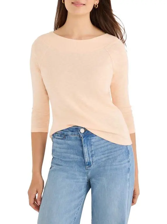 NIC+ZOE Boat Neck Three-quarter Sleeve Top - Orange Sherbert