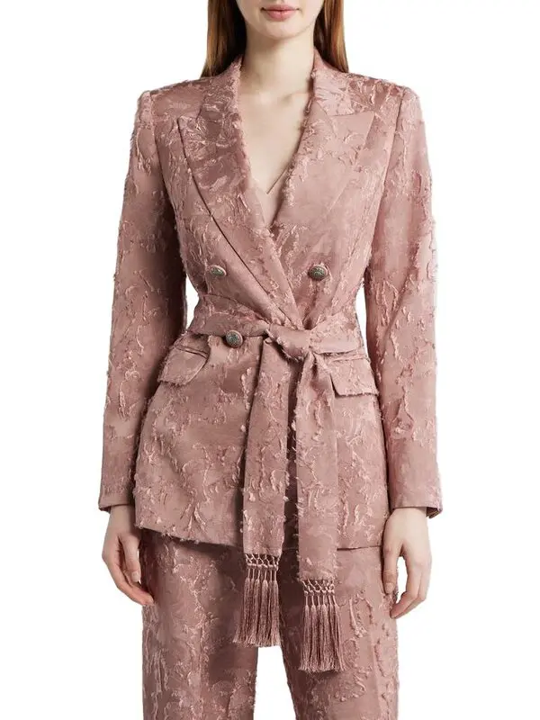 Kobi Halperin Nia Floral Jacquard Belted Jacket - Ash Rose