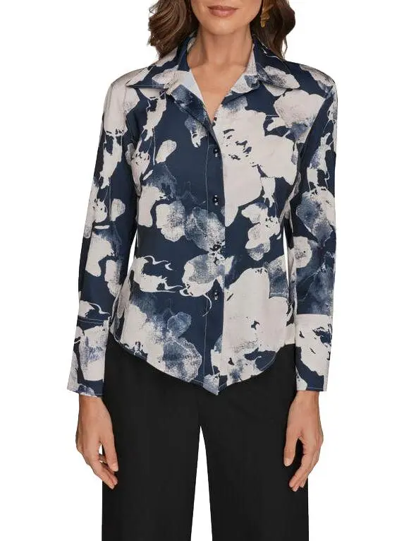 Donna Karan New York Floral Button-up Shirt - Dark Nightfall Multi