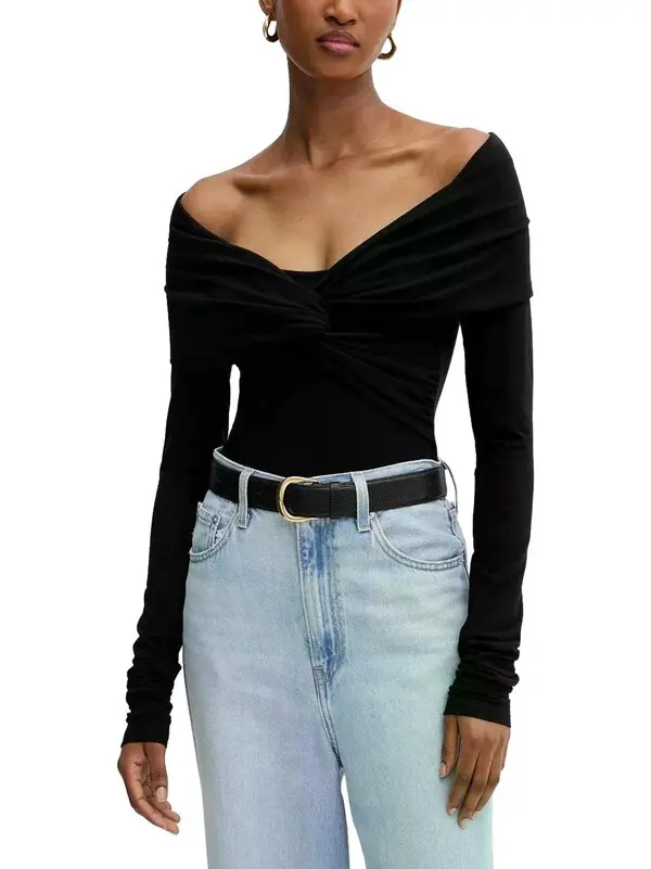 LA MANIA Twisted Draped Top - Black