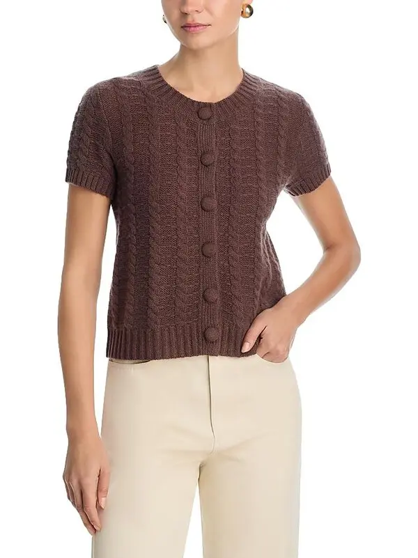 Bloomingdale'S Crewneck Cable Knit Cashmere Cardigan - Cafe