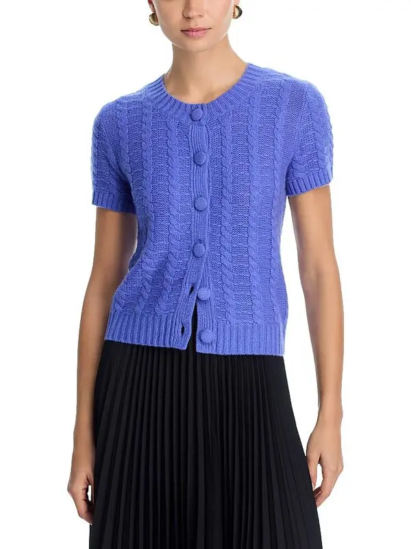 Bloomingdale'S Crewneck Cable Knit Cashmere Cardigan - Hydrangea Blue
