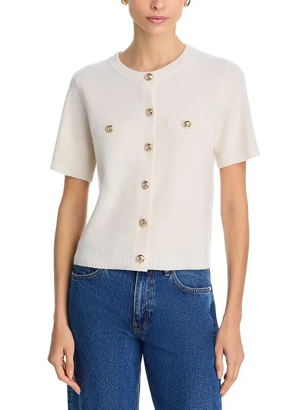 Bloomingdale'S 100% Cashmere Crewneck Cardigan Sweater - Ivory