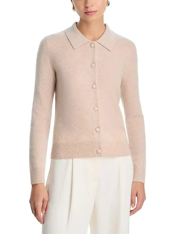 Bloomingdale'S 100% Cashmere Polo Cardigan Sweater - Heather Oatmeal