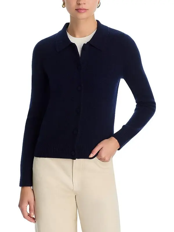Bloomingdale'S 100% Cashmere Polo Cardigan Sweater - Navy
