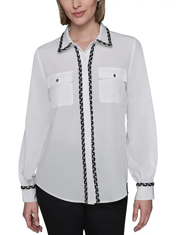 Karl Lagerfeld Paris Tweed Trim Shirt - Soft White