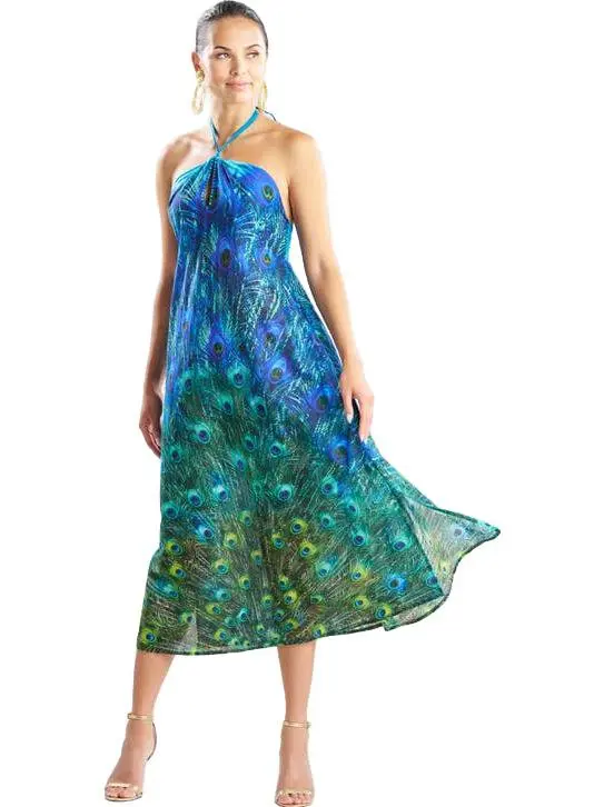 Natori Peacock Cotton Voile Maxi Dress With Beading - Teal