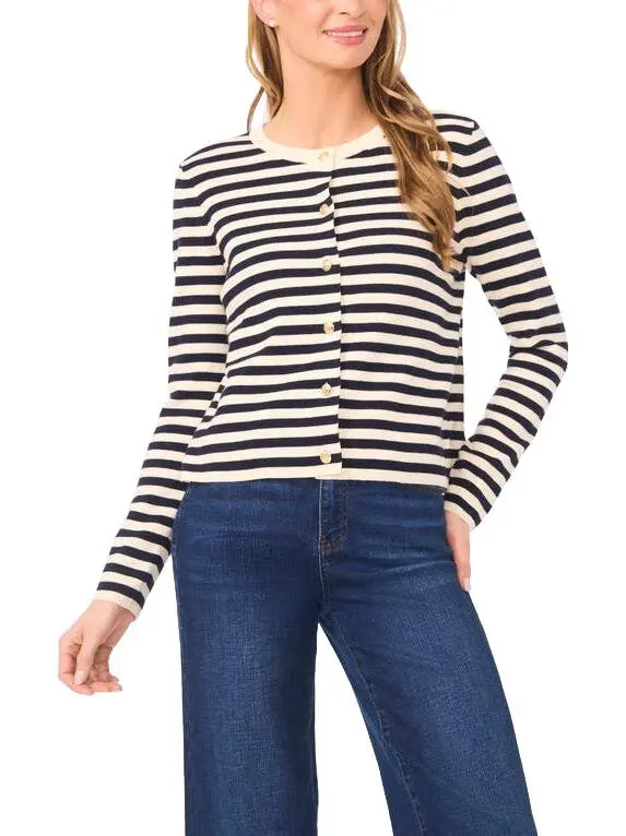 Halogen Stripe Crewneck Cardigan - Baritone Blue