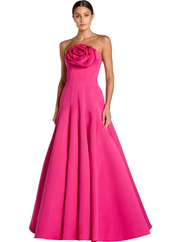 Mac Duggal Strapless Rosette Corset Ball Gown - Fuchsia