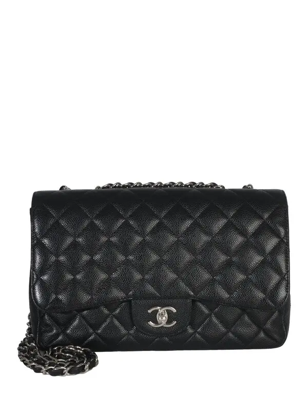 Chanel Quilted Caviar Jumbo Classic Double Flap Bag - Black