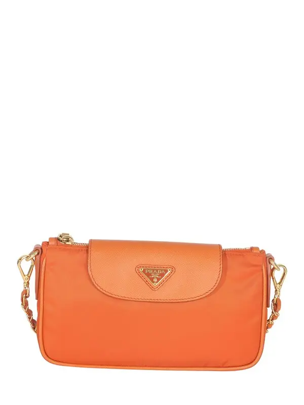 Prada Tessuto Nylon Saffiano Flap Crossbody Bag - Orange