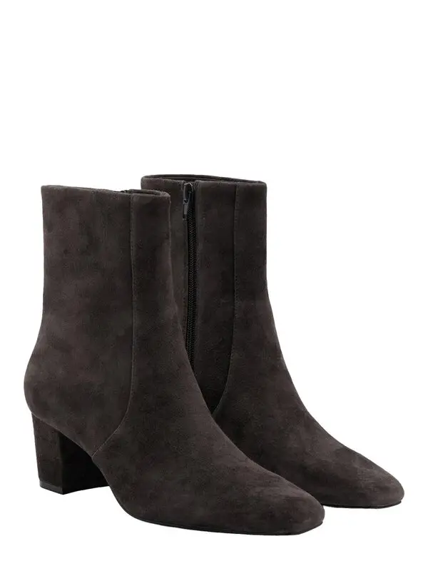 Mango Suede Block Heel Ankle Boots - Dark Heather Grey