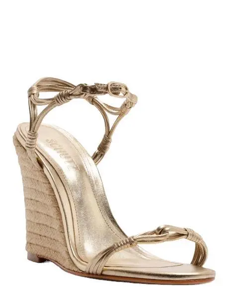 Schutz Nara Ankle Strap Wedge Sandal - Platina