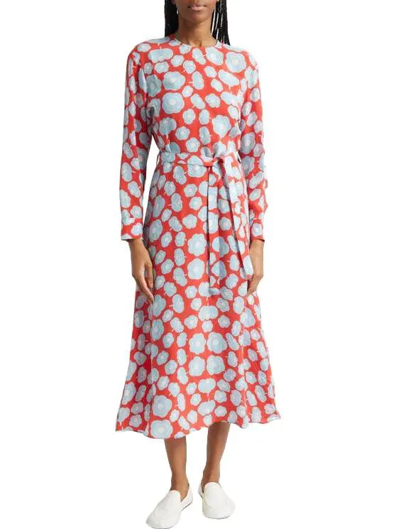 Marimekko Floral Long Sleeve Dress - Light Blue Red Off-white
