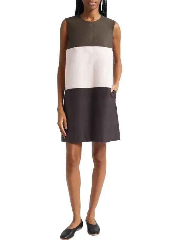 Marimekko Colorblock Cotton Shift Dress - Dark Brown Light Pink Brown