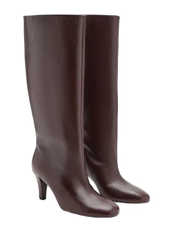 Mango Leather Knee High Boot - Burgundy