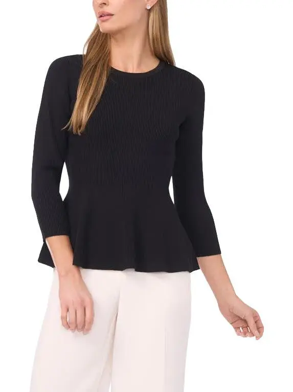 Halogen Rib Peplum Sweater - Rich Black