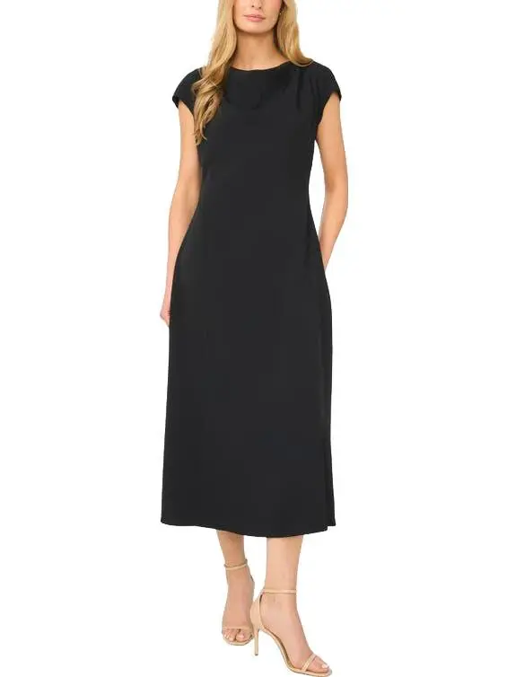 Halogen A-line Cowl Neck Midi Dress - Rich Black