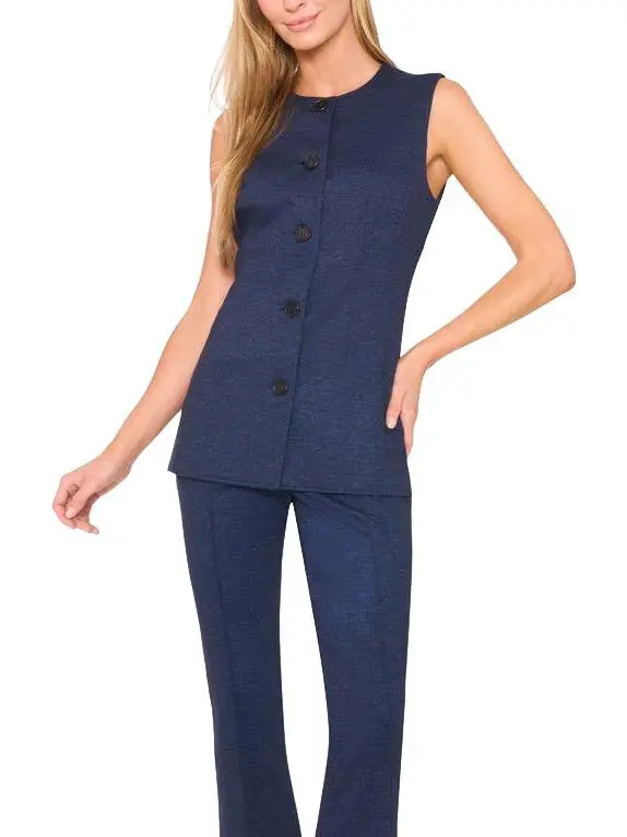 Halogen Fitted Button-front Vest - Indigo Navy