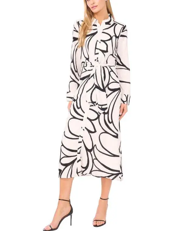 Halogen Abstract Print Tie Waist Maxi Dress - New Ivory