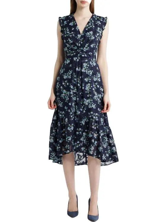 Anne Klein Floral High-low Midi Dress - Deep Navy Multi