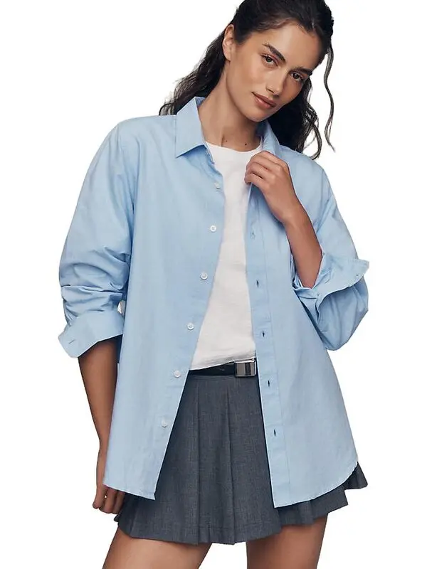 MOTHER The Bestie Long-sleeve Buttondown Top - Light Blue
