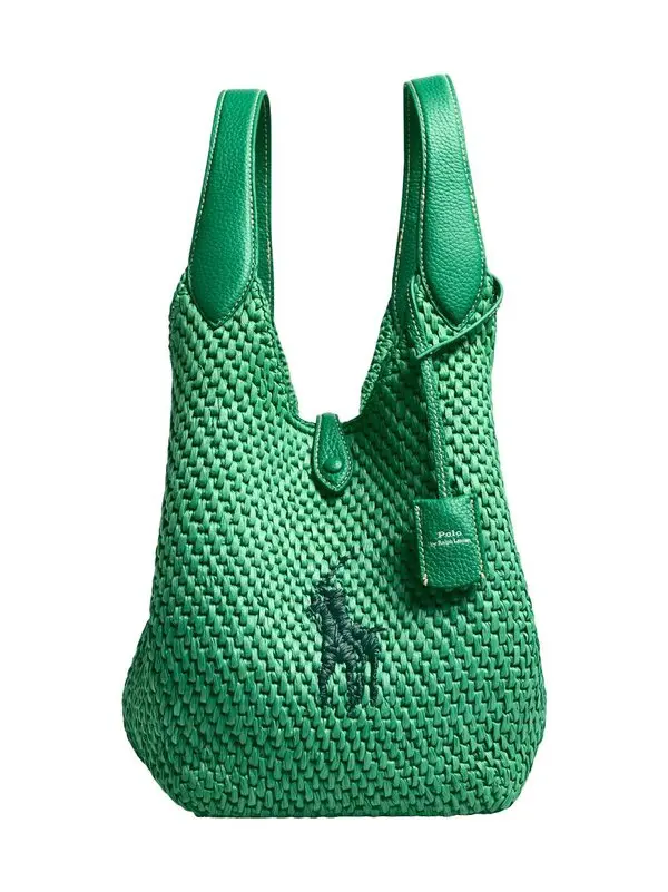Polo Ralph Lauren Raffia And Leather Medium Tote - Parrot